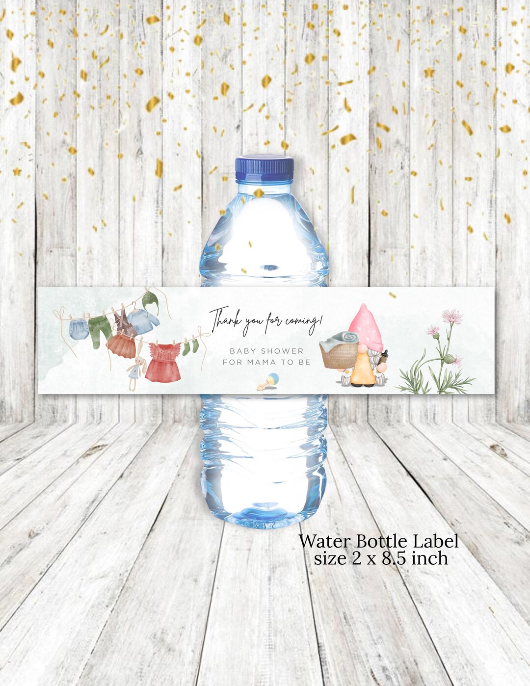 Gnome Baby Shower Water Bottle Labels | Printable Rustic Woodland Decor ...