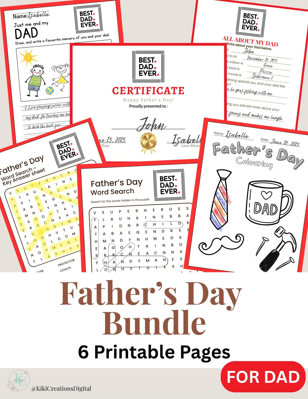 DIY Father’s Day Printable Activity Bundle for Kids | All About My Dad ...