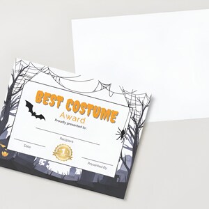 Best Costume Award Certificate Printable Halloween Classroom Costume ...