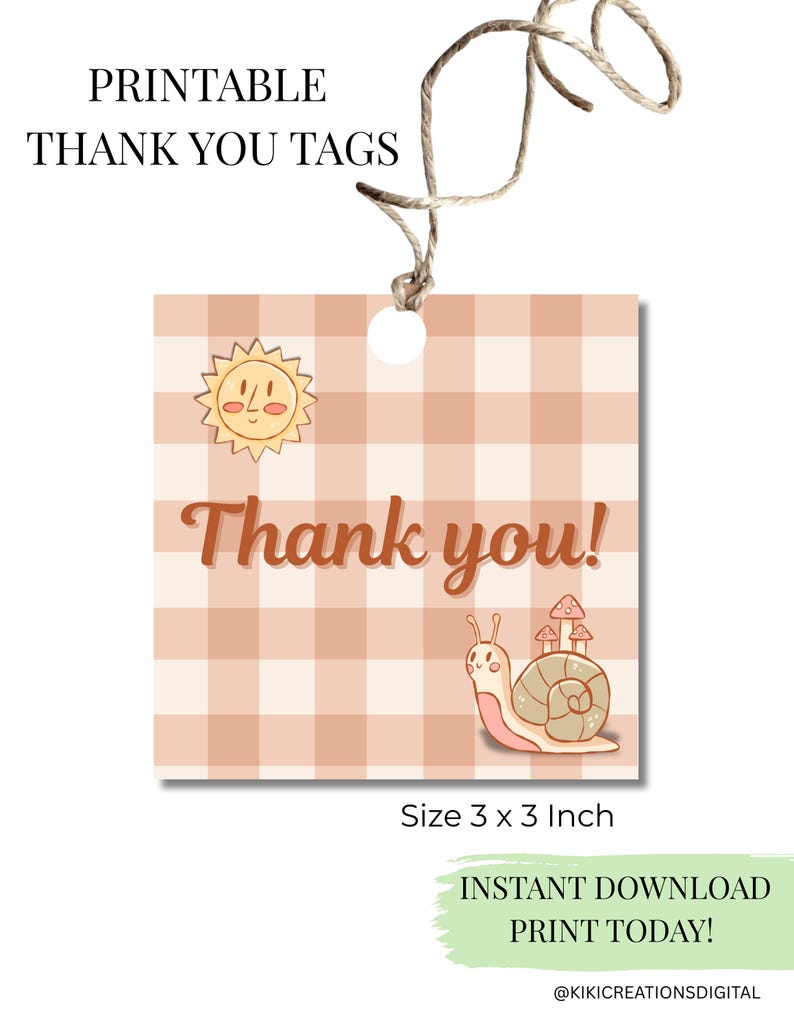 Printable Cottagecore Baby Shower Favor Tags | 3x3" Snail & Sun Thank ...