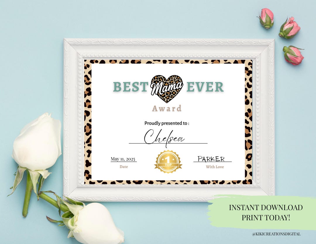 Mother’s Day Award Certificate for Mom – Best Mama Ever Gift – Leopard ...