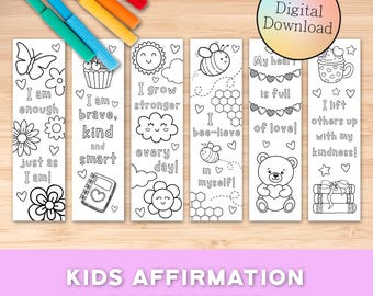 Set of 8 Coloring Positive Affirmation Bookmarks for Kids | Printable ...