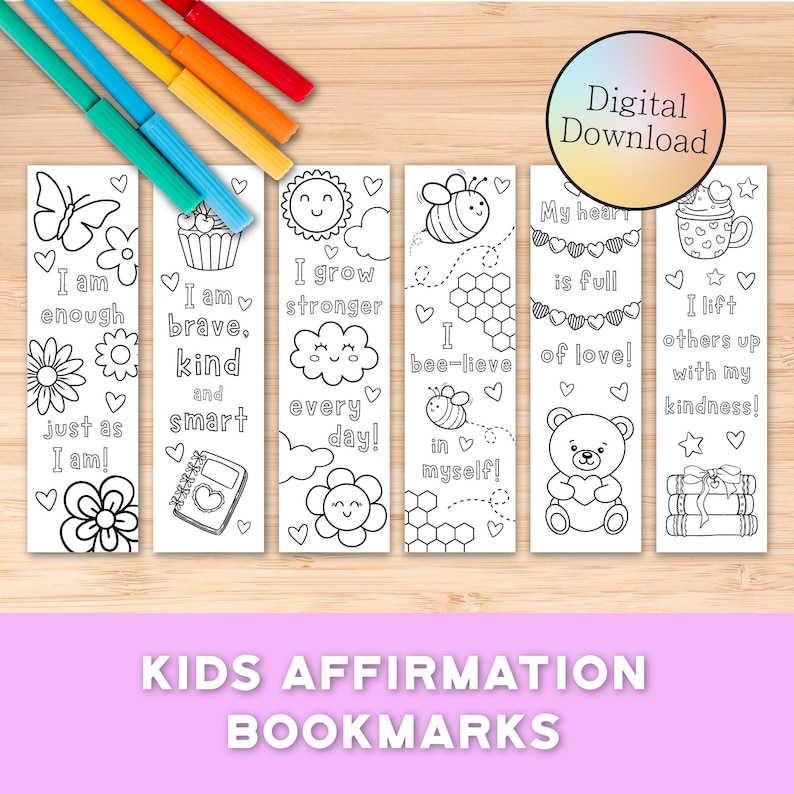 Set of 6 Colouring Positive Affirmation Bookmarks for Kids | Printable ...