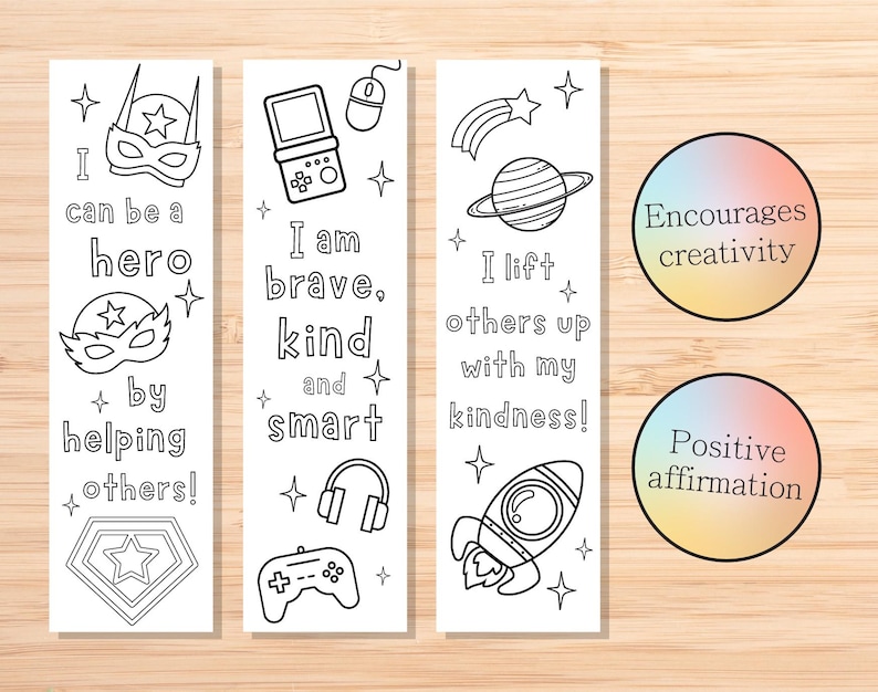 Set of 6 Colouring Positive Affirmation Bookmarks for Kids | Printable ...