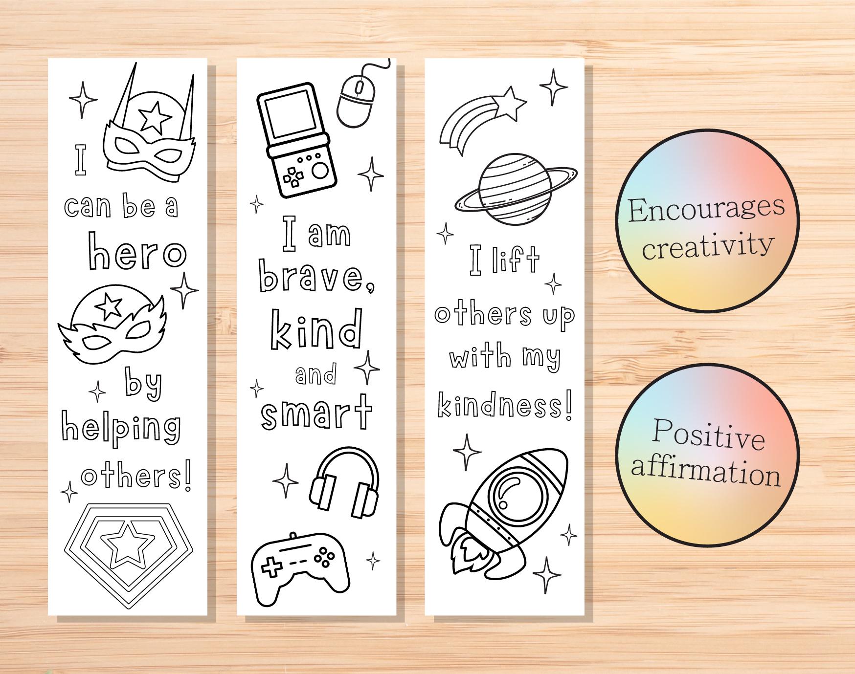 Set of 6 Colouring Positive Affirmation Bookmarks for Kids | Printable ...