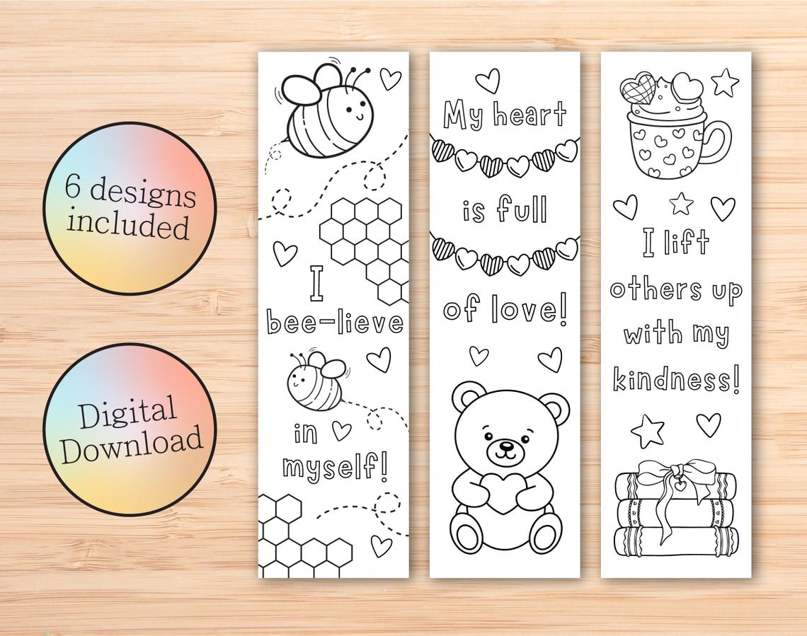 Set of 6 Colouring Positive Affirmation Bookmarks for Kids | Printable ...