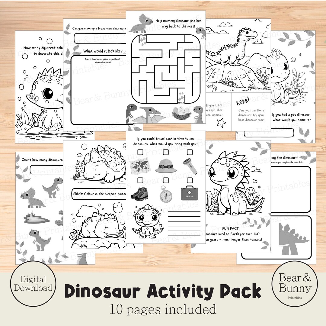Dinosaur Activity Pack, Kids Activity Kit, Dino Fun Pack, Dino Doodles ...