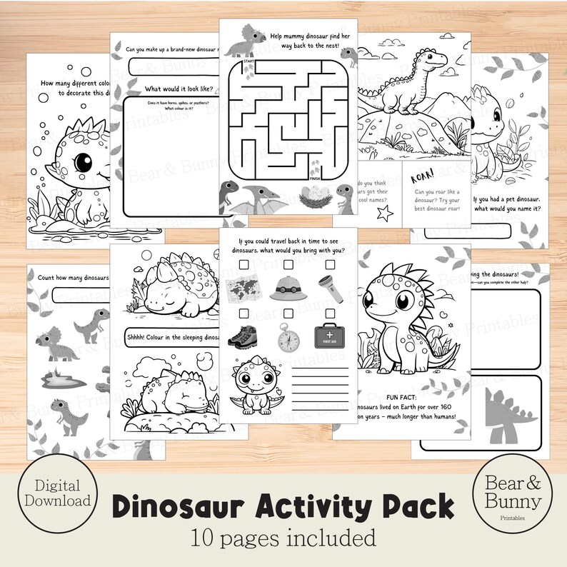 Dinosaur Activity Pack, Kids Activity Kit, Dino Fun Pack, Dino Doodles ...