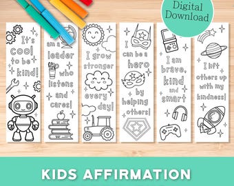 Set of 8 Coloring Positive Affirmation Bookmarks for Kids | Printable ...