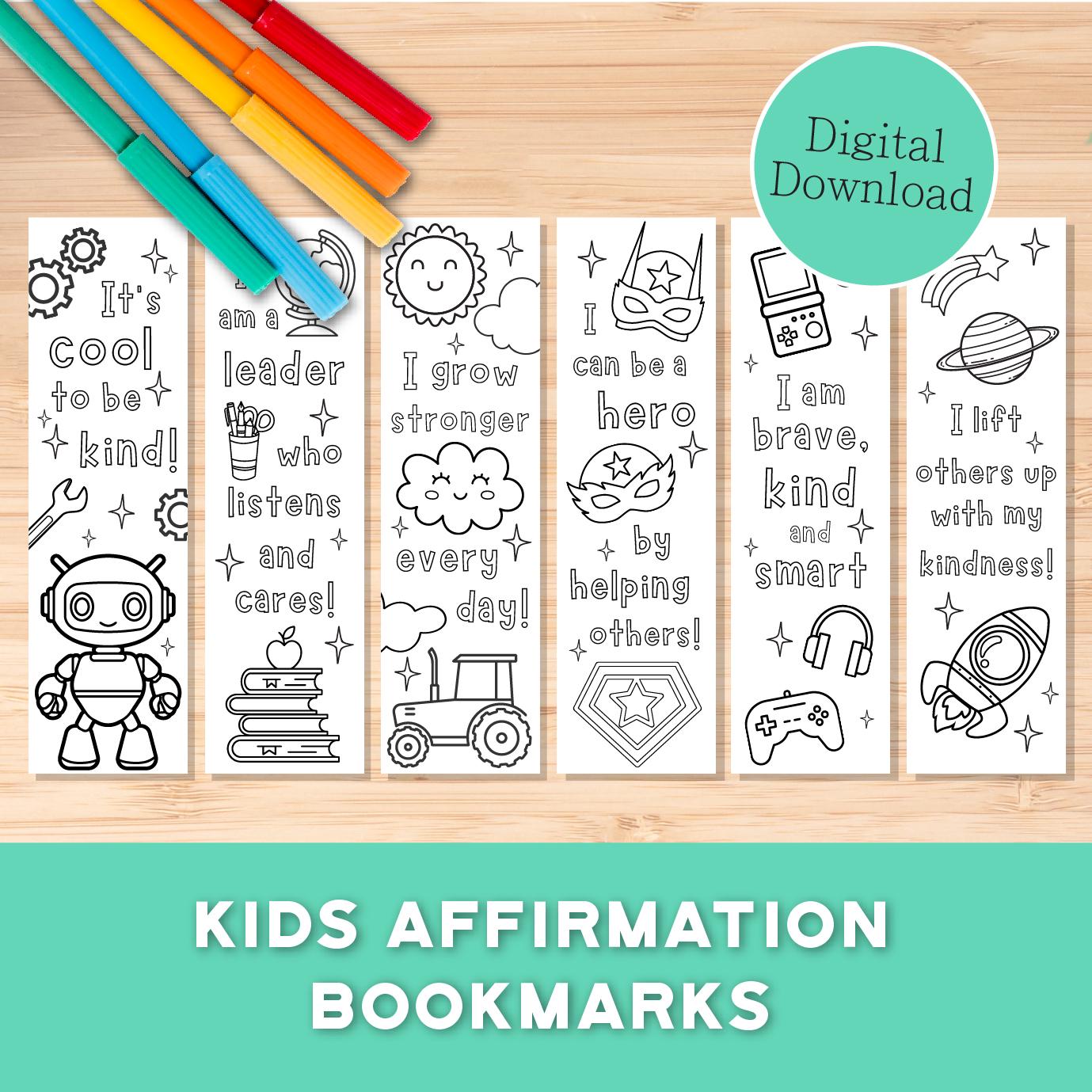 Coloring Positive Affirmation Bookmarks for Kids | Printable DIY Craft ...