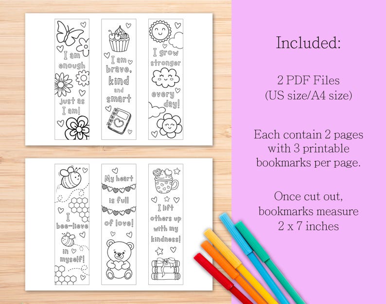 Positive Affirmation Coloring Bookmarks for Kids | Craft | DIY (digital ...