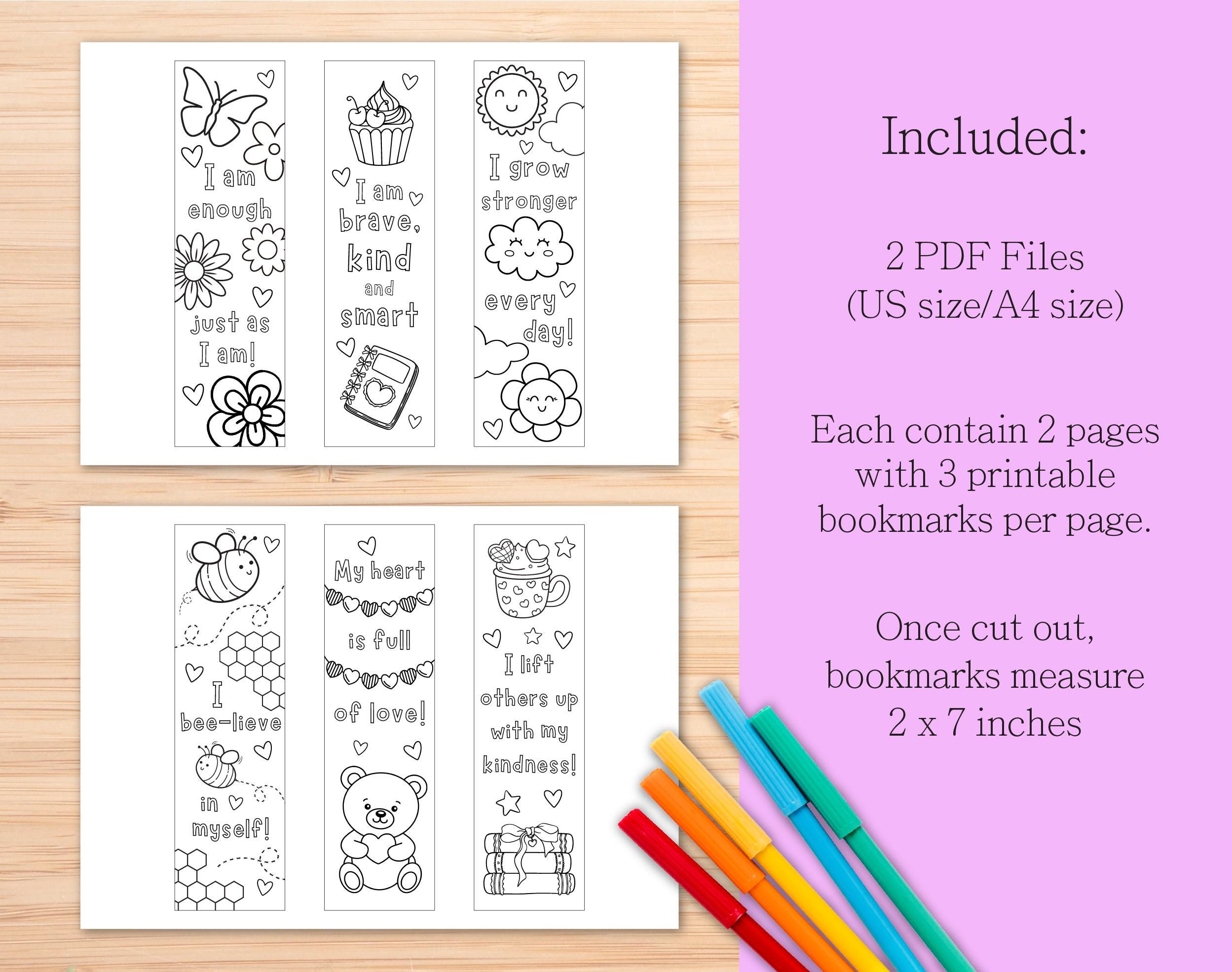 Positive Affirmation Coloring Bookmarks for Kids | Craft | DIY (digital ...