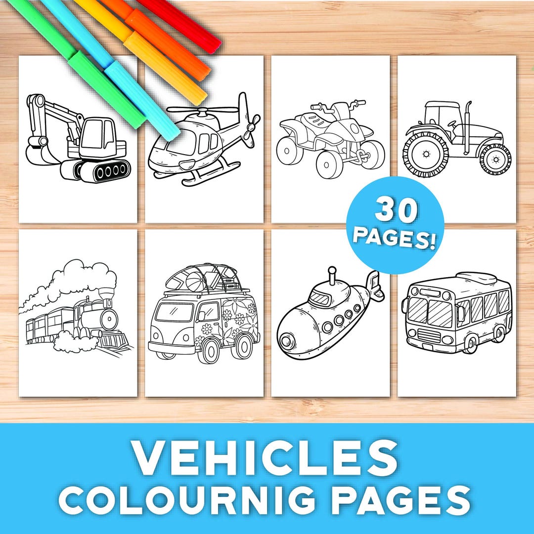 Vehicle Colouring Pages for Kids | 30 Pages | Printable Colouring Pages ...