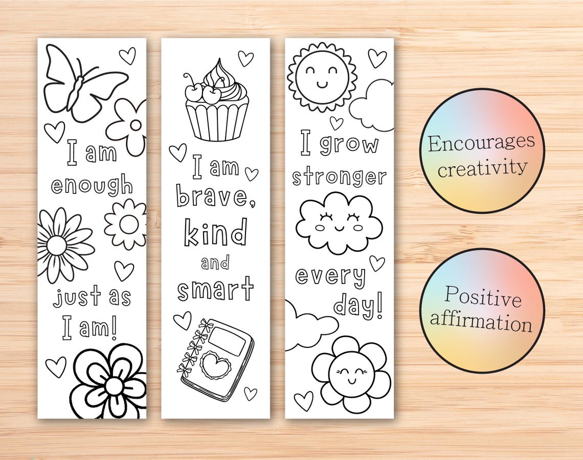 Set of 6 Colouring Positive Affirmation Bookmarks for Kids | Printable ...