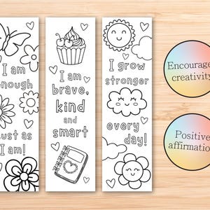Positive Affirmation Coloring Bookmarks for Kids | Craft | DIY (digital ...