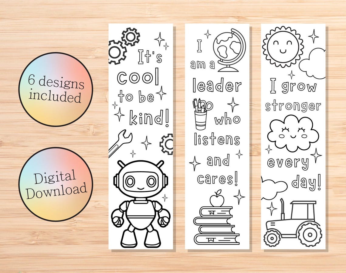 Set of 6 Colouring Positive Affirmation Bookmarks for Kids | Printable ...