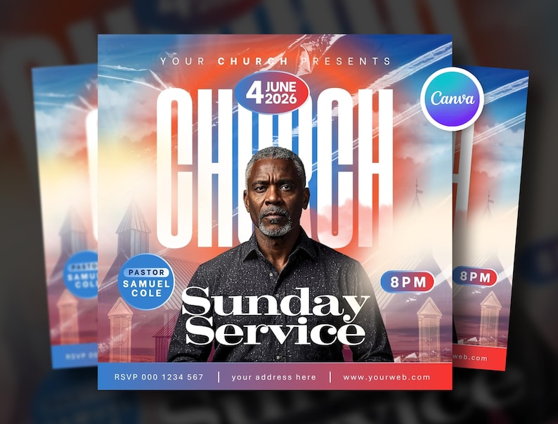 Sunday Service Church Flyer Template, Worship Service Flyer, Christian ...