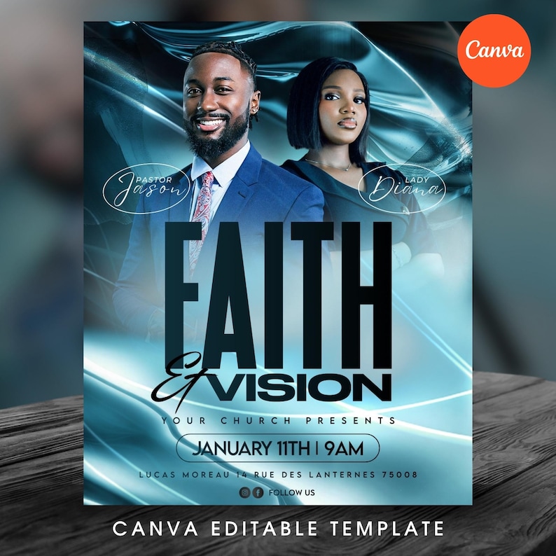 Vision Sunday Church Flyer Template Editable Canva Modern Ministry ...
