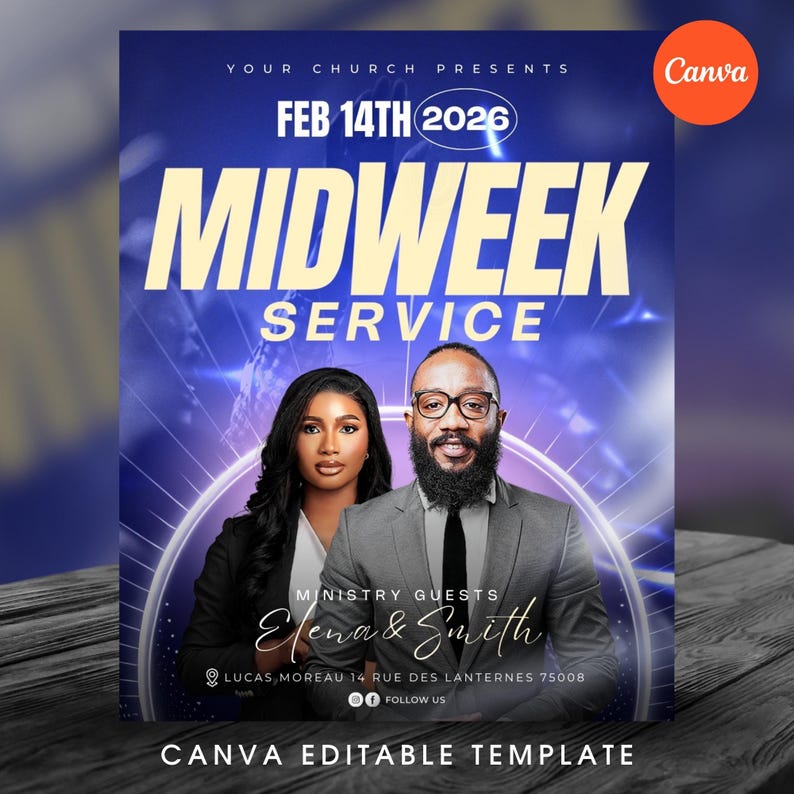 Church Flyer Template Editable Canva Midweek Service Bible Study Prayer ...