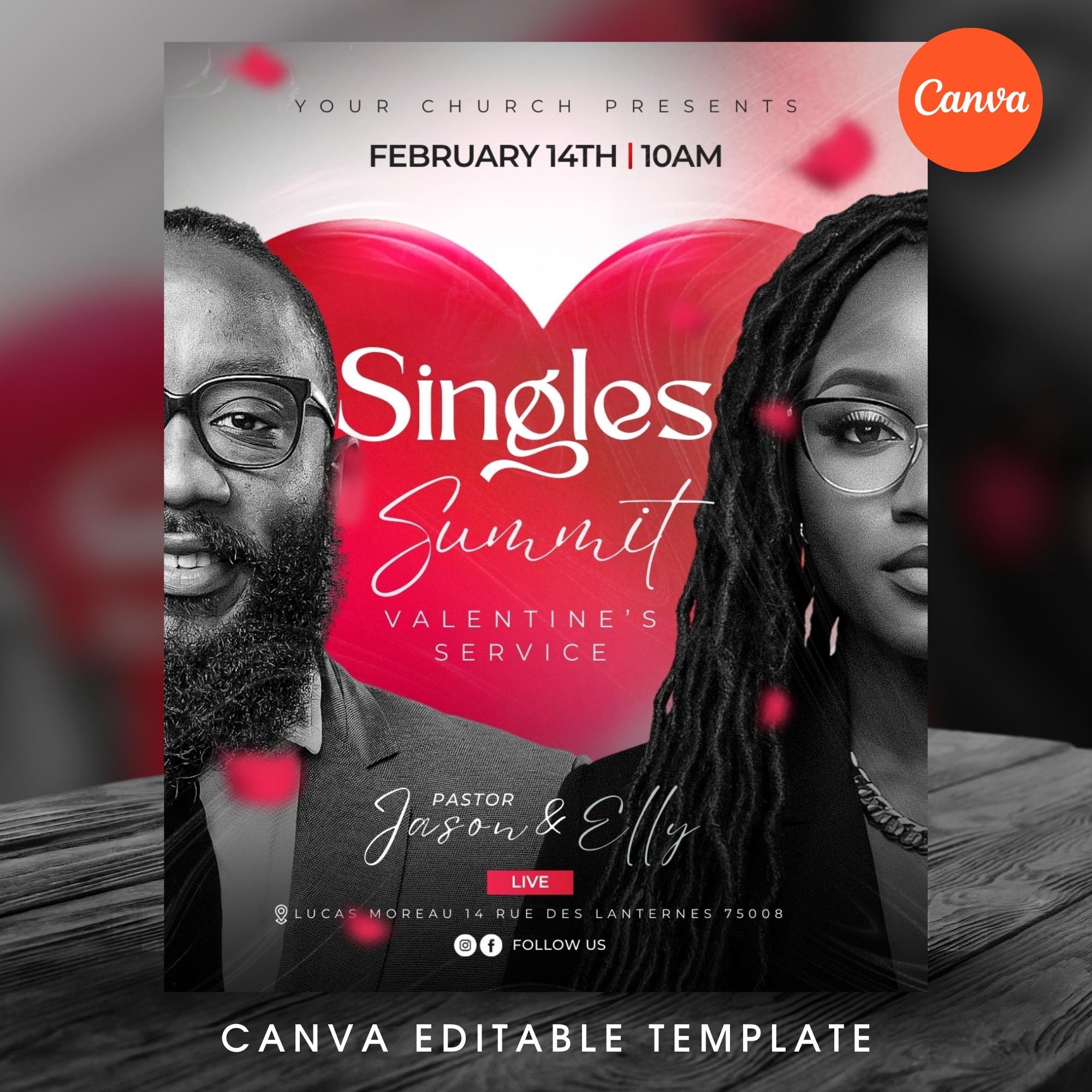 Singles Summit Valentines Day Church Flyer Template, Worship Service ...