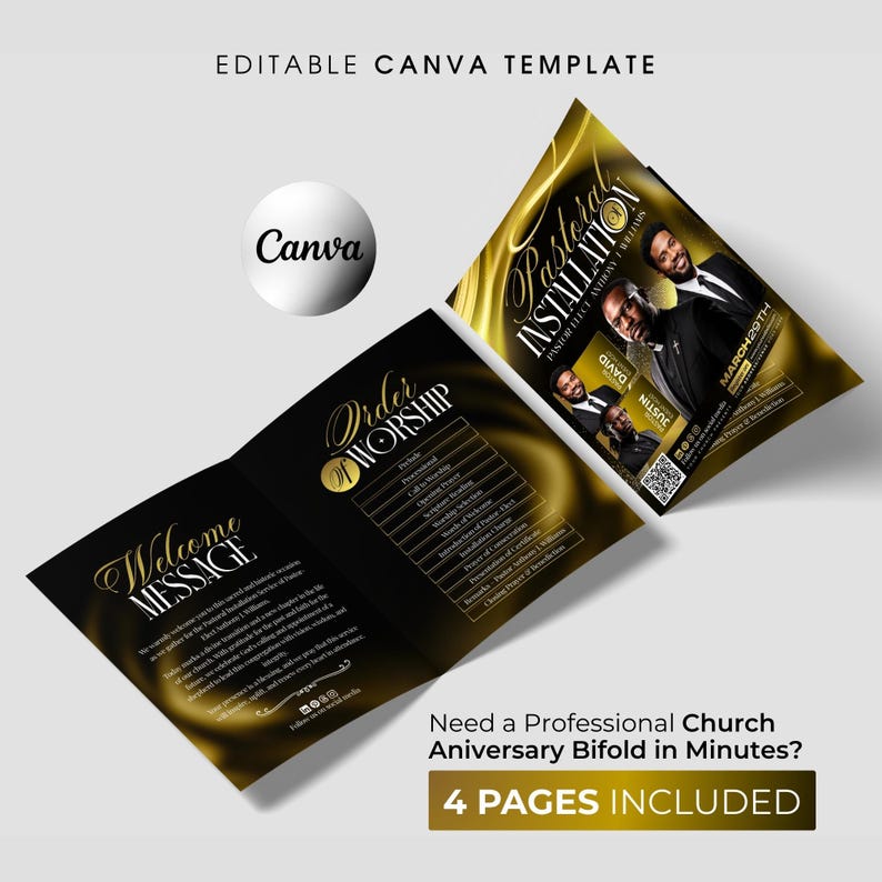 Pastoral Installation Church Program Canva Template-editable Bifold ...