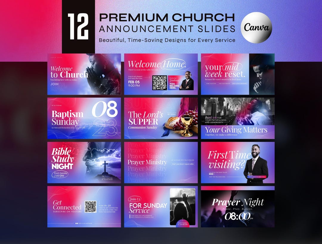 Church Announcement Slides Canva Templates Editable Pre Service Worship ...