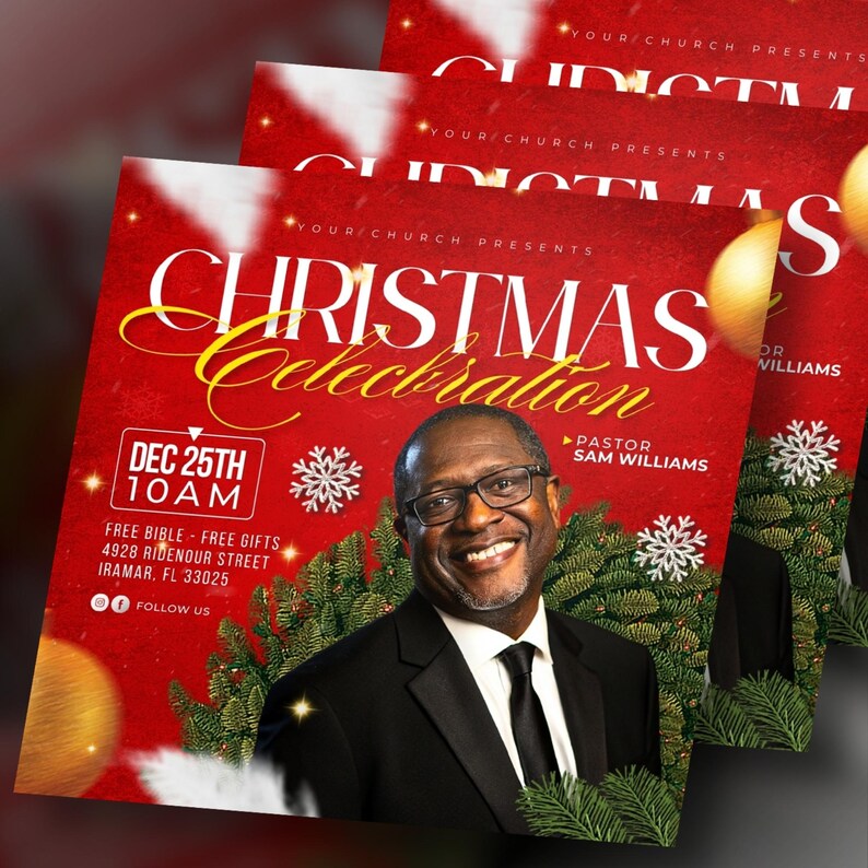 Christmas Celebration Church Flyer Template, Worship Service, Holiday ...