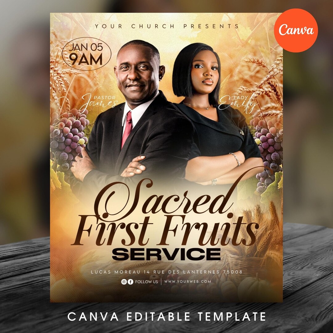 First Fruits of Prayer Church Flyer Template, Editable Canva, Worship ...
