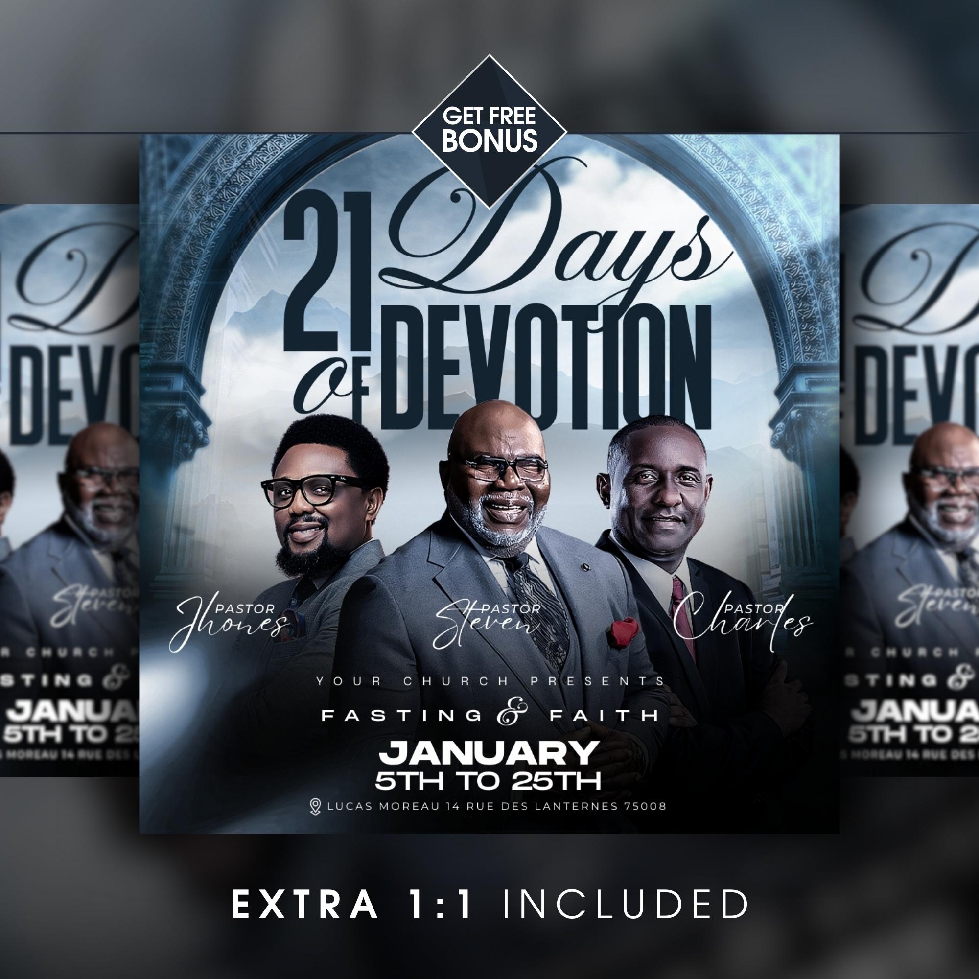 21 Days of Devotion Church Flyer Template Fasting & Prayer Night Faith ...