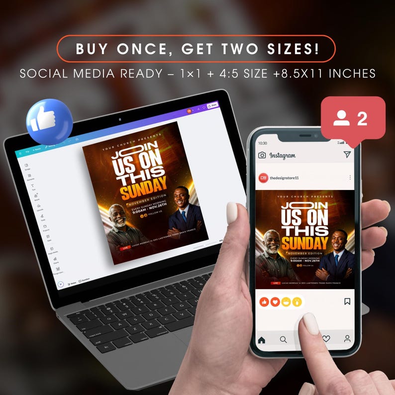 Editable Church Flyer Template, Sunday Service, Canva (digital Download ...