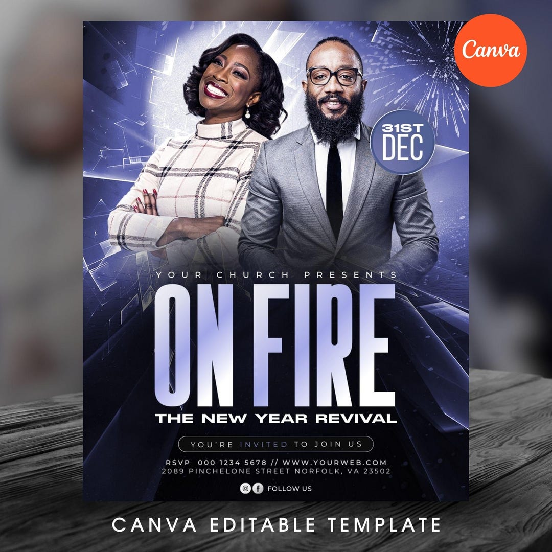 New Years Revival Church Flyer Template, Editable Canva, Worship ...