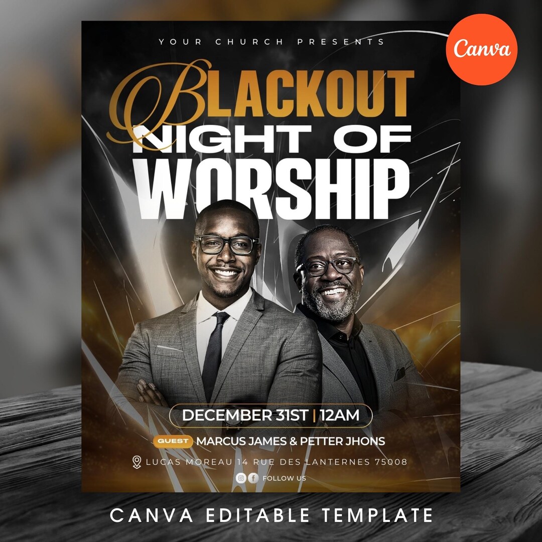 Blackout New Years Eve Church Flyer Template, Editable Canva NYE Watch ...
