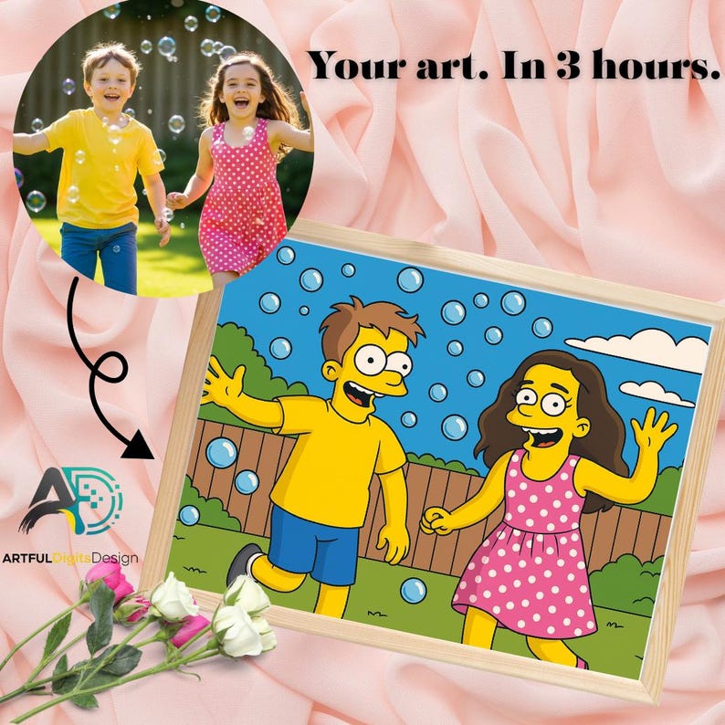 Custom Simpsons Style Family Portrait, Personalized Cartoon Art ...