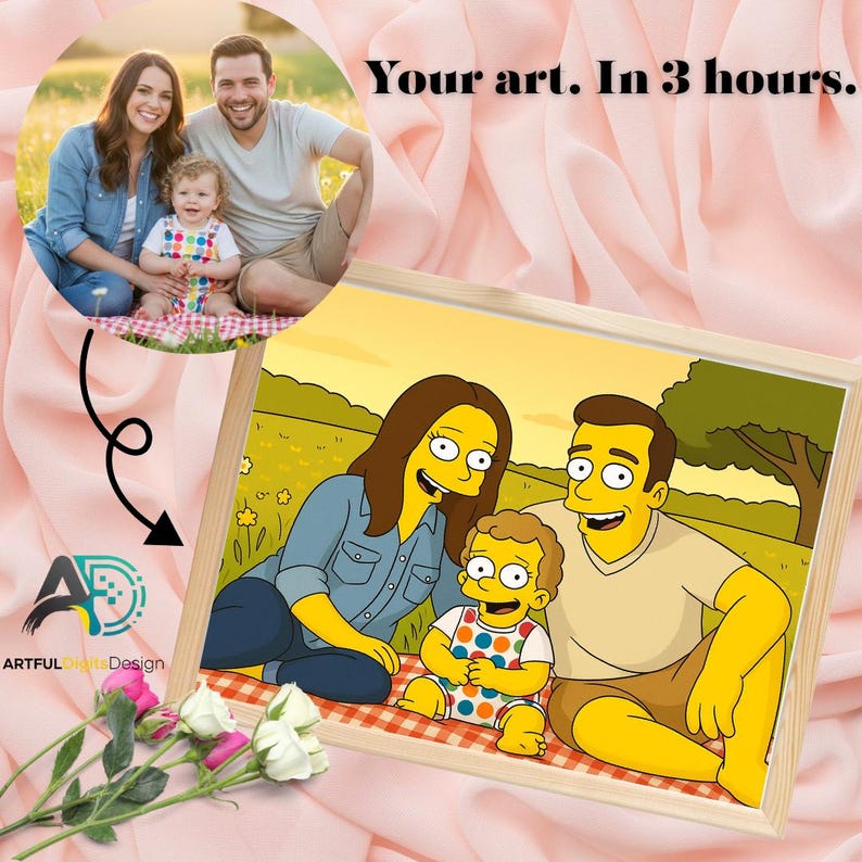 Custom Simpsons Style Family Portrait, Personalized Cartoon Art ...