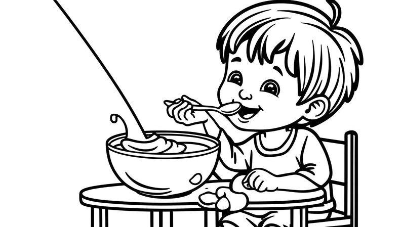 Kids and Food Coloring Pages – Fun Printable Activity Book for Toddlers ...
