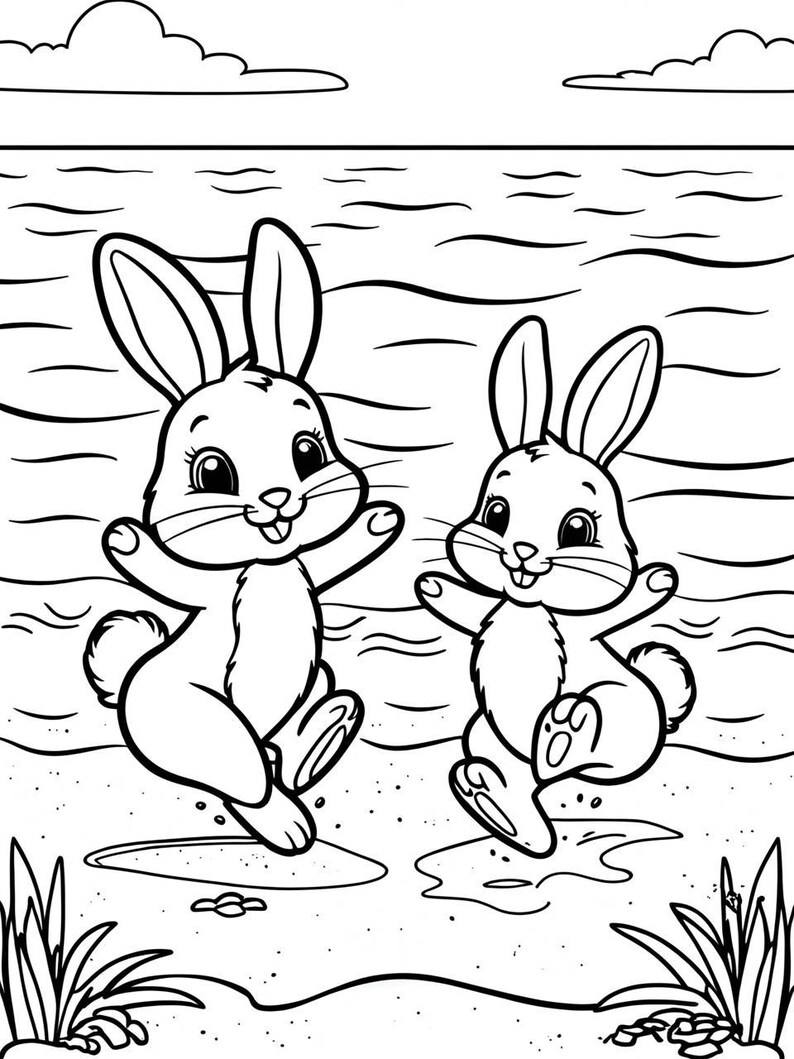 Printable Bunny Coloring Pages for Kids – Cute Rabbits Digital Download ...