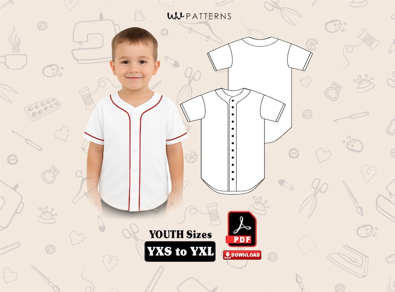 Youth Baseball Jersey Sewing Pattern: Full Button PDF (XS-XL) - Etsy
