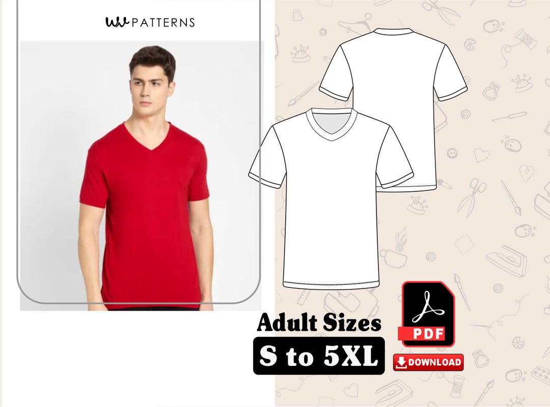 Men's V-neck T-shirt Sewing Pattern: Sizes S-5XL (PDF) - Etsy