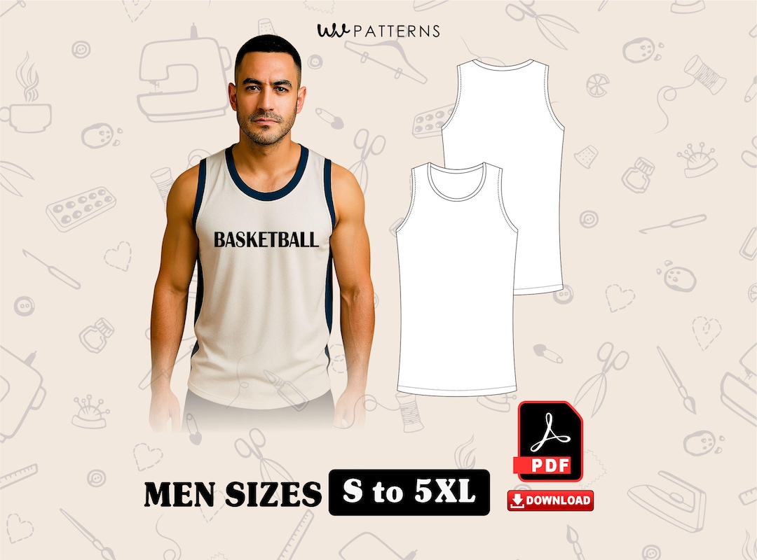 Men's Basketball Round Neck Jersey Sewing Pattern: Basketball Jersey ...