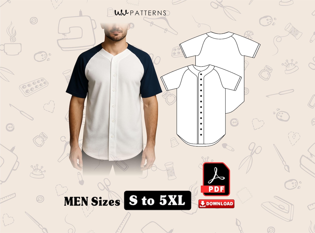 Men's Baseball Jersey Sewing Pattern: Full Button Baseball Raglan ...