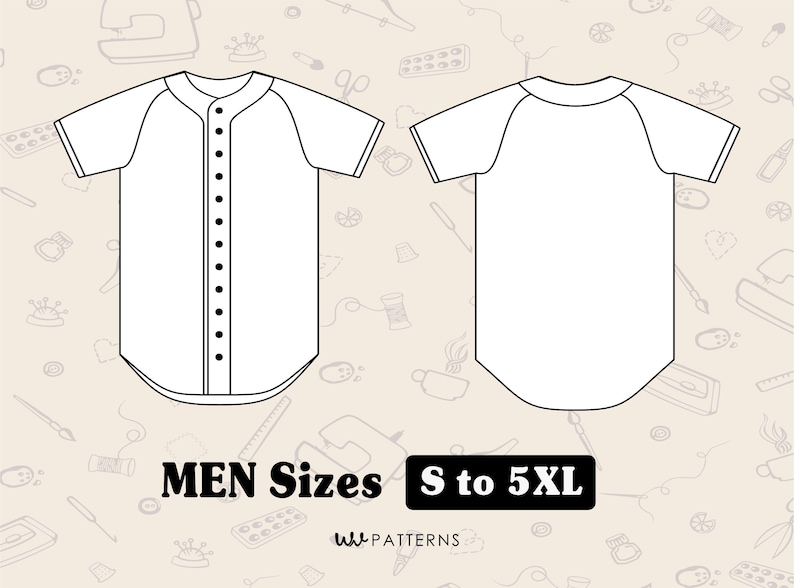 Men's Baseball Jersey Sewing Pattern: Full Button Baseball Raglan ...