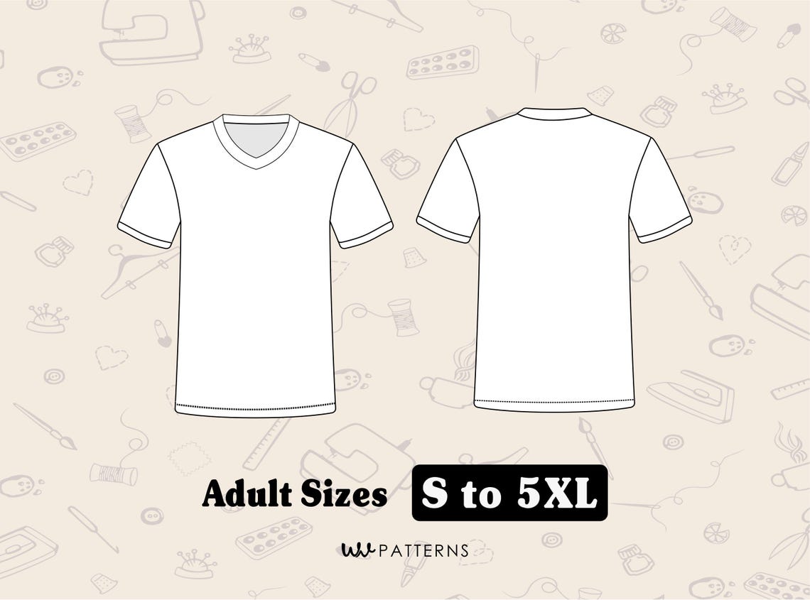 Men's V-neck T-shirt Sewing Pattern: Sizes S-5XL (PDF) - Etsy