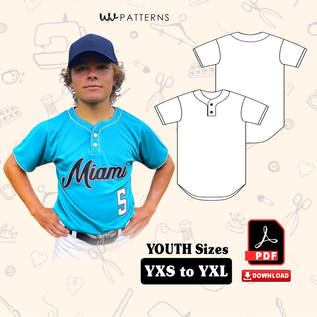 Youth Baseball Jersey Sewing Pattern: Two Button, PDF Download (XS-XL ...