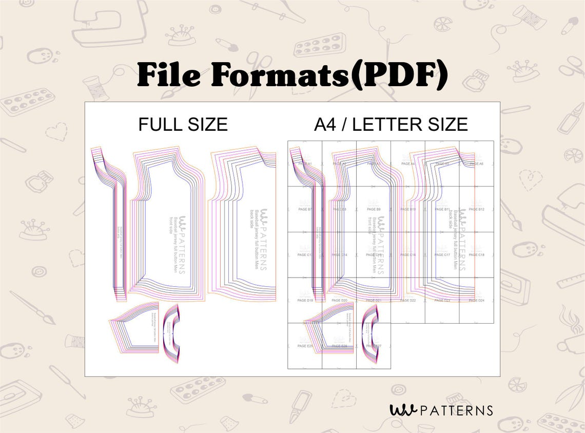Men's Baseball Jersey Sewing Pattern: Full Button, Sizes S-5XL (PDF ...