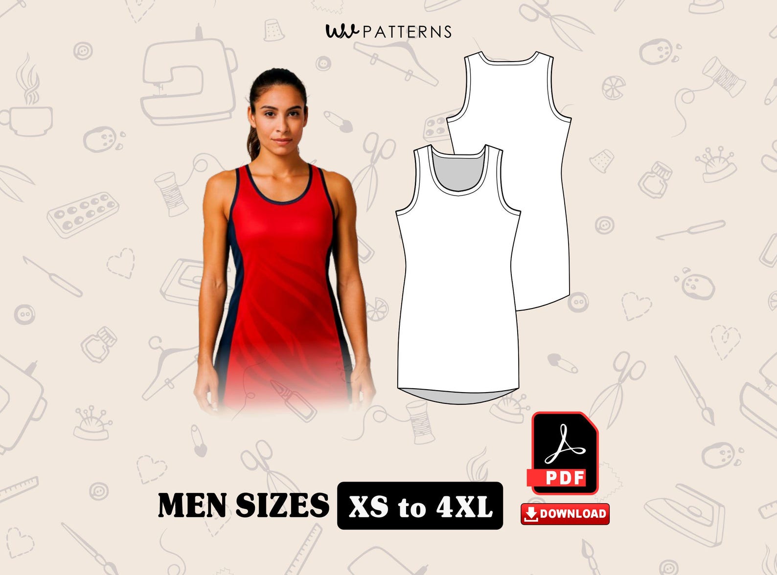 Netball U Neck Sewing Pattern: Net Ball Jersey Sewing Pattern XS-4XL ...