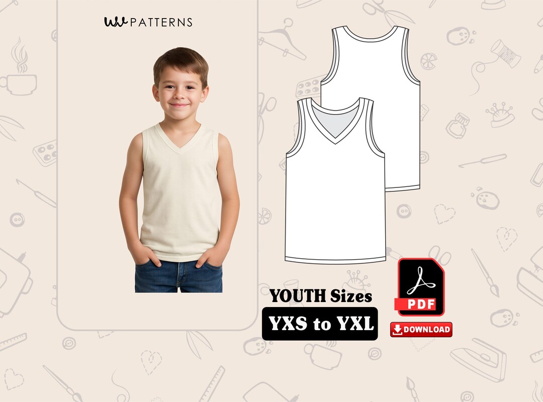 Youth V-neck Tank Top Sewing Pattern: XS-XL Sizes (PDF Download) - Etsy