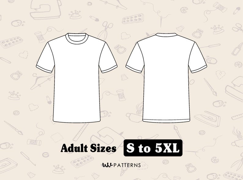 T Shirt Sewing Patterns for Men, Round Neck and Regular Sleeves Sizes S ...