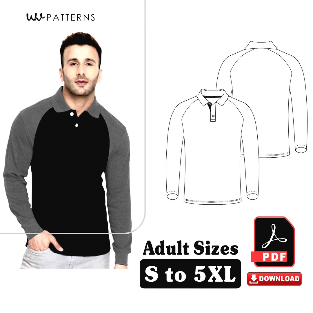Polo Raglan Long Sleeve Sewing Patterns for Men | American Polo Long ...