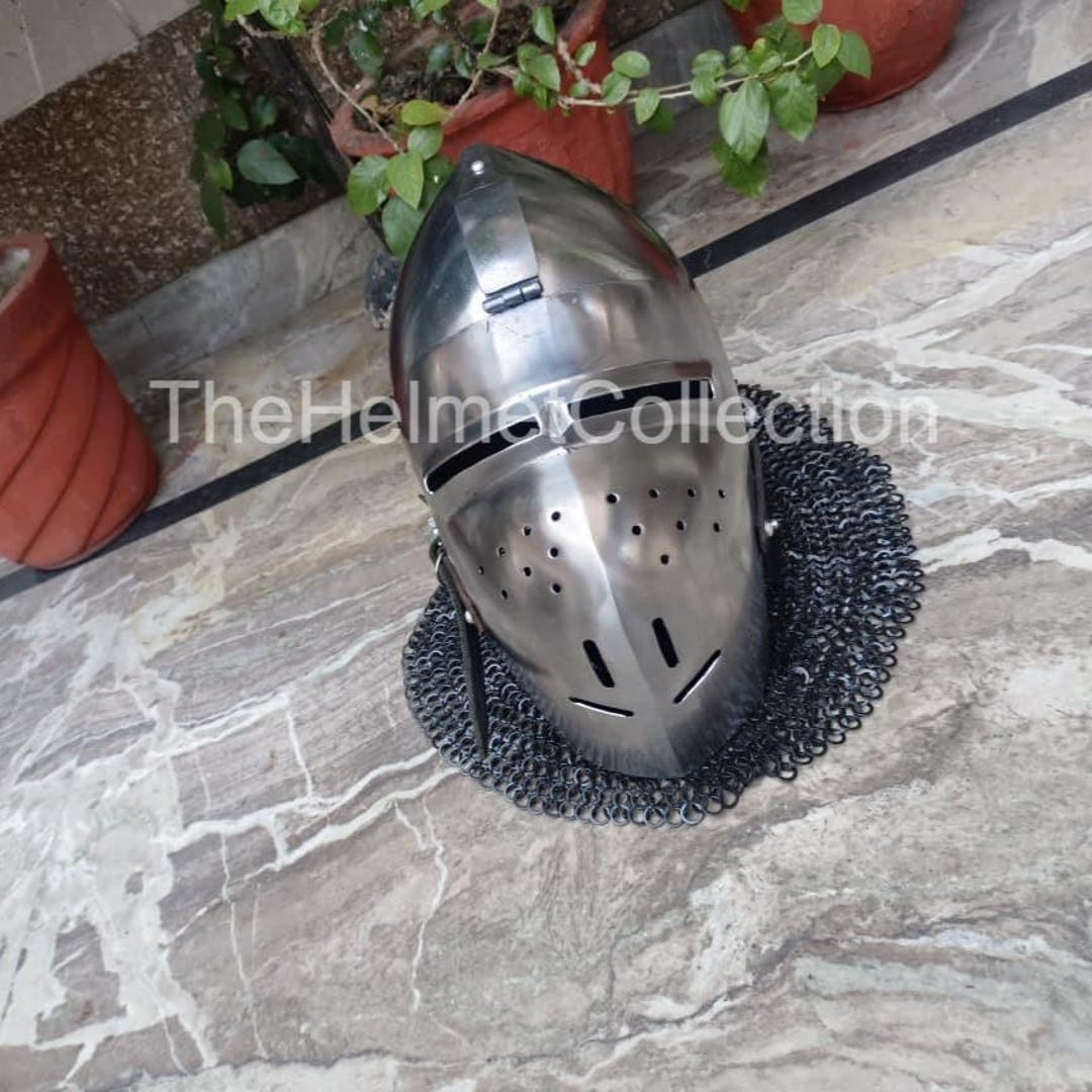 Medieval Italian Bascinet Klappvisor Helmet – Buhurt Fighting Chainmail ...