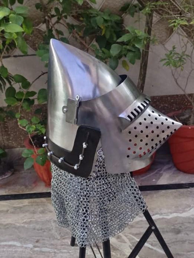 Medieval Bascinet Helmet With Klappvisor | 16 Gauge Steel | Padded ...